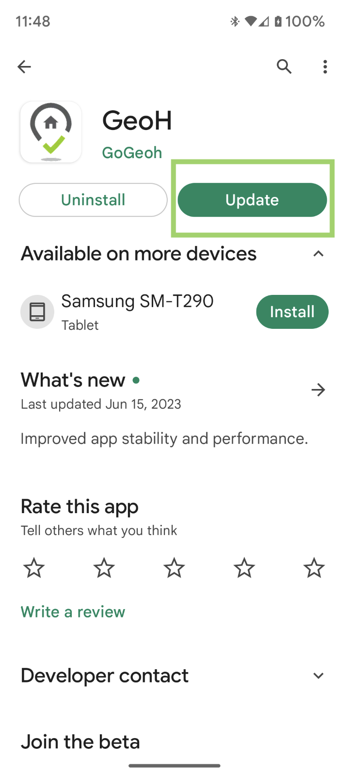 How do I update my GEOH app? (For Androids)